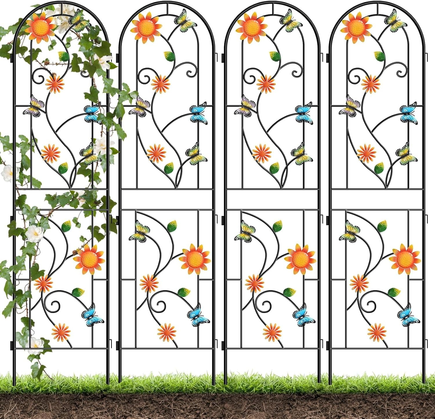 87 Inch Metal Garden Trellis for Climbing Plants, Kalolary 4 Pack ...