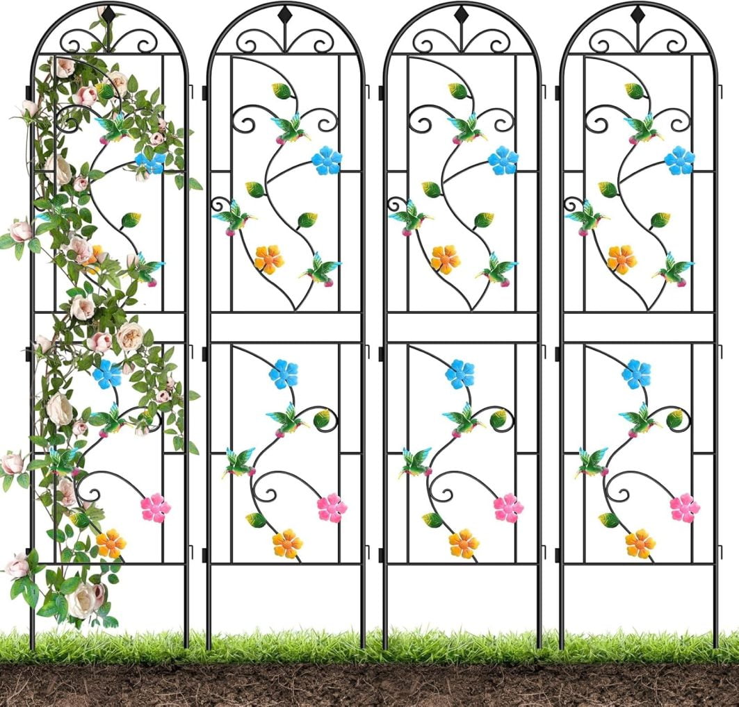 87 Inch Metal Garden Trellis for Climbing Plants, QATZ 4 Pack Colorful ...