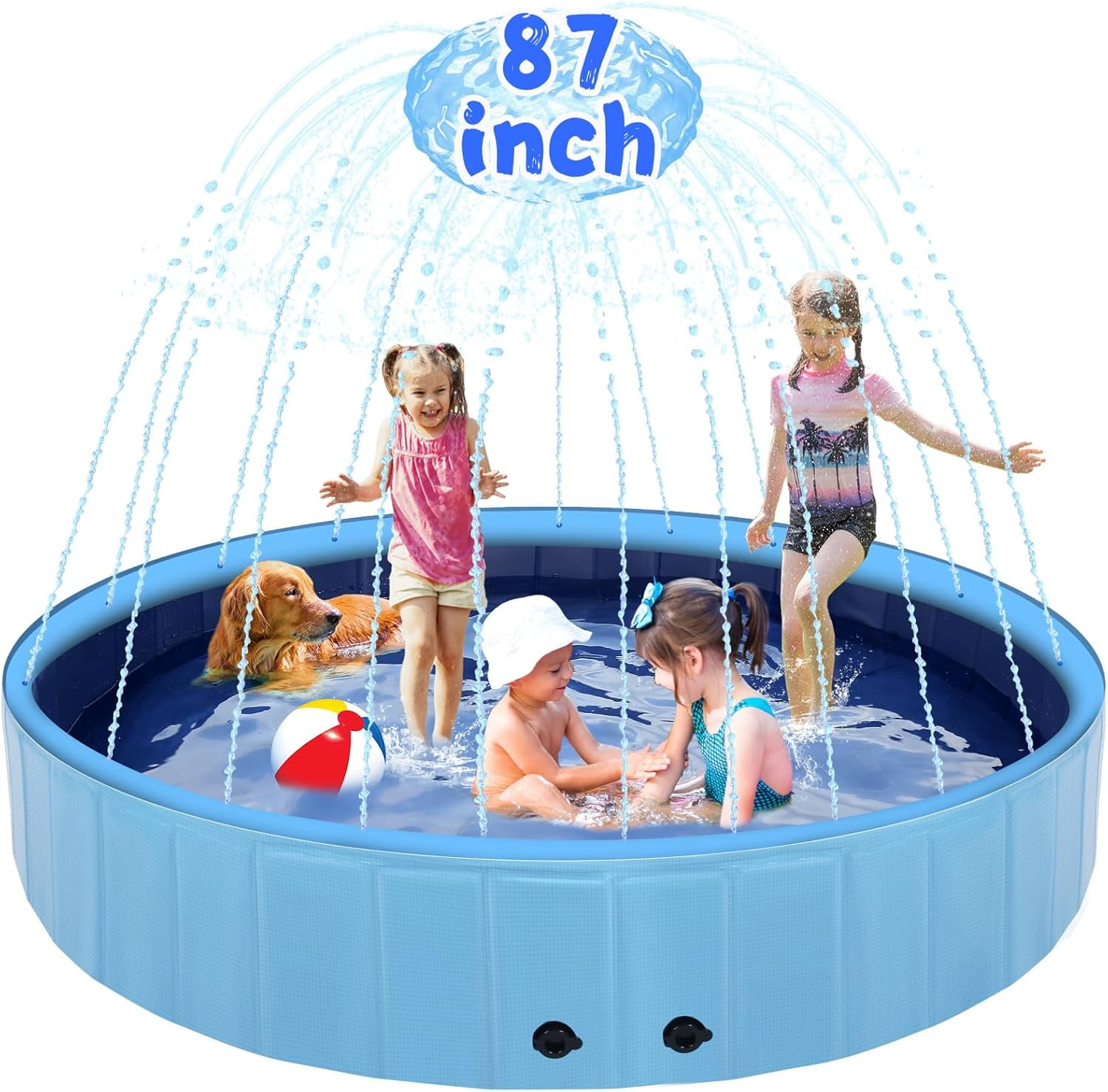 87" Large Dog Pool with Sprinkler, 2-in-1 Foldable Swimming Pool Non ...