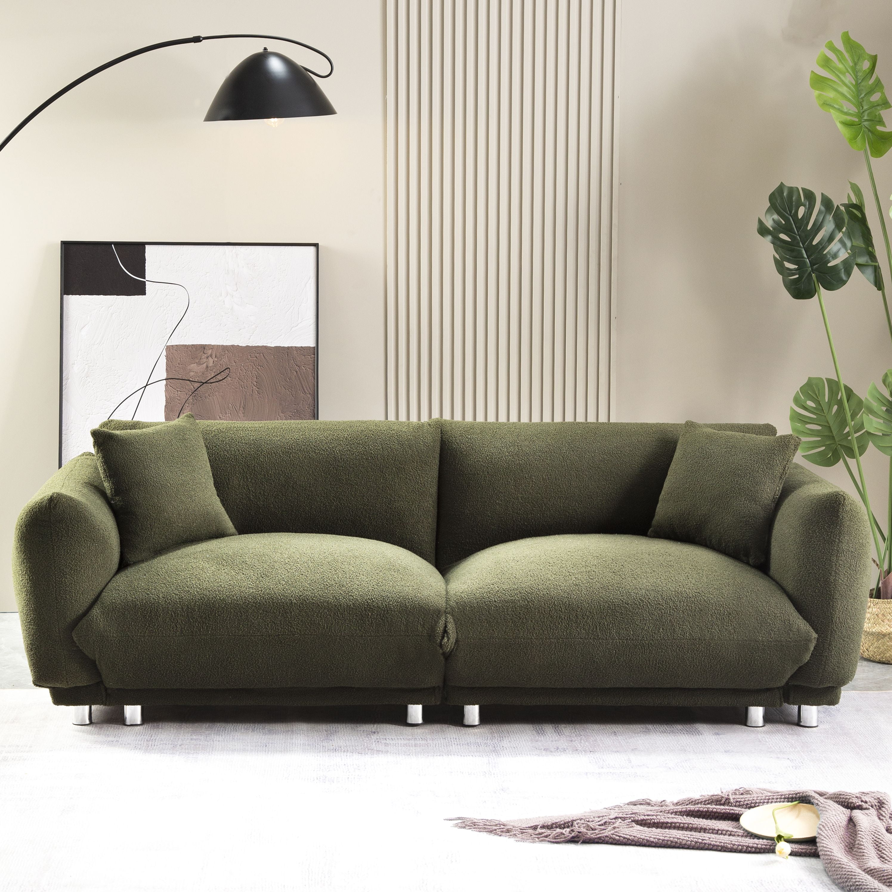87" Modern Sofa Couch for Living Room, Mid Century Lambswool Fabric 3 ...