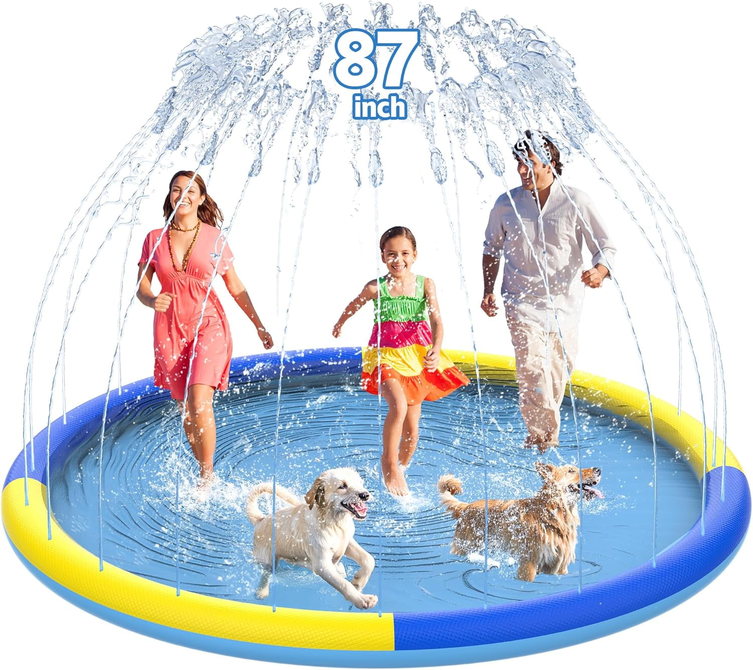 87" Non-Slip Splash Pad for Kids and Dog, Thicken Sprinkler Pool Summer ...