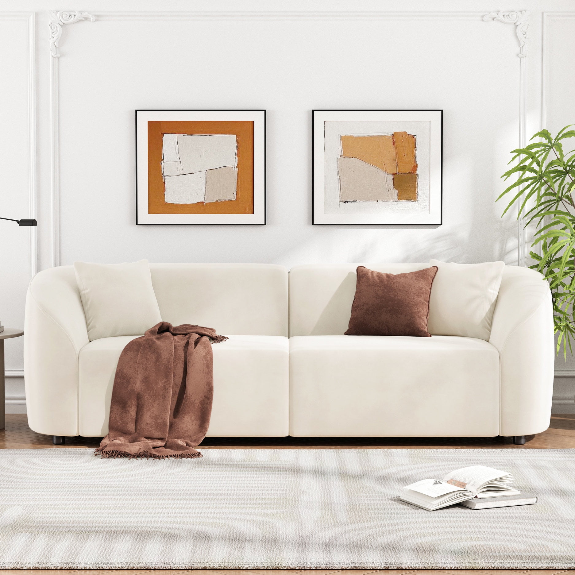 87" Off-White 2-Seat Curved Sofa with Foam Filler / Clean Design for ...