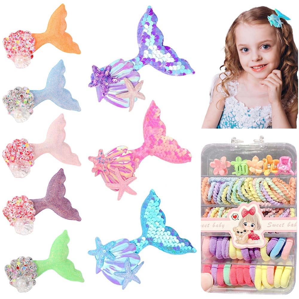 87 PCS Hair Accessories Set for Girls - Mermaid Sequin Hair Clips ...