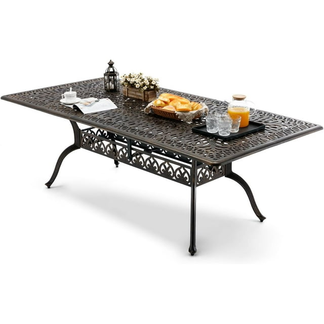 87” Patio Outdoor Dining Table for 8, Cast Aluminum Rectangle Patio ...