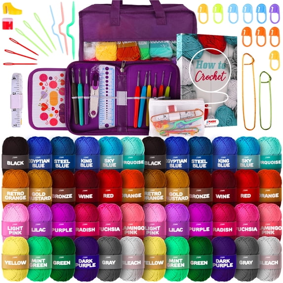 J MARK Premium 87-Piece Crochet Kit - Includes 2,640 Yards of Acrylic ...
