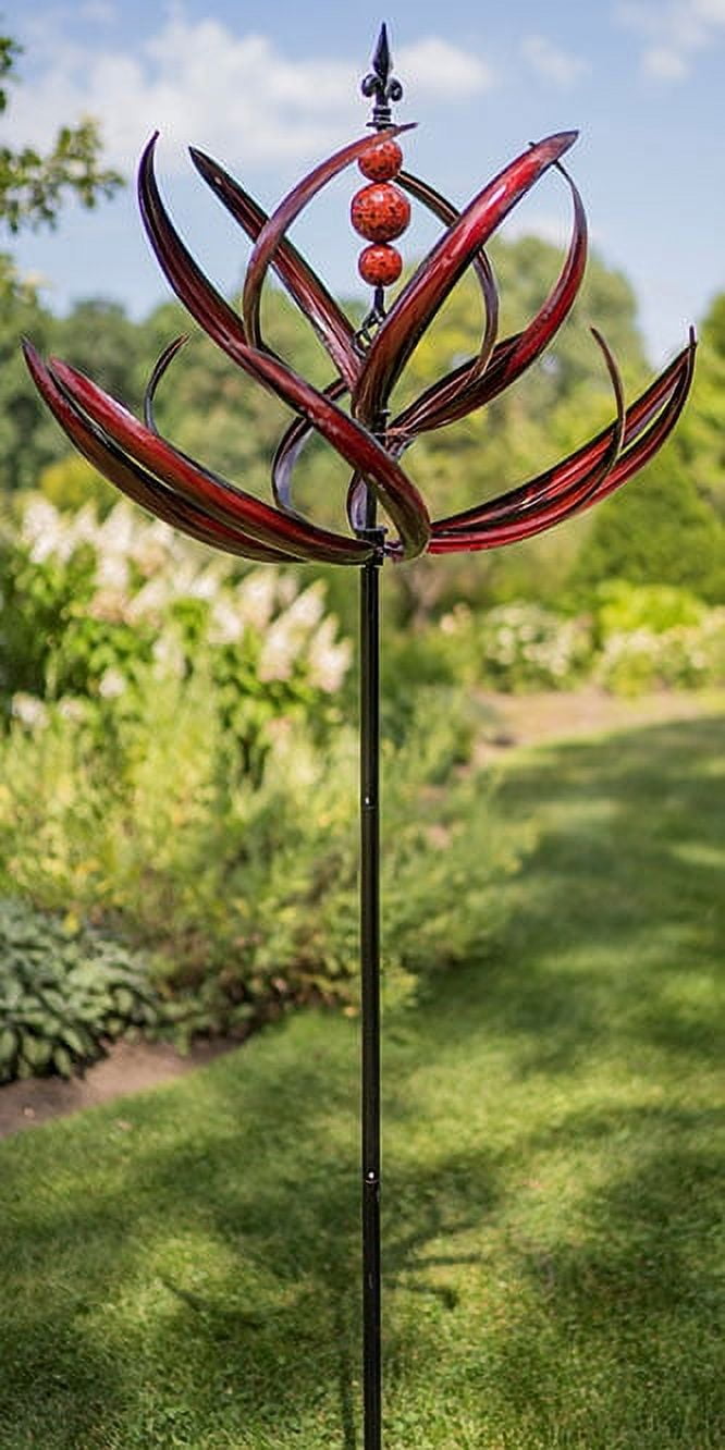 87" Red Kinetic Spring Reeds Vertical Wind Spinner Metal Pinwheel for ...