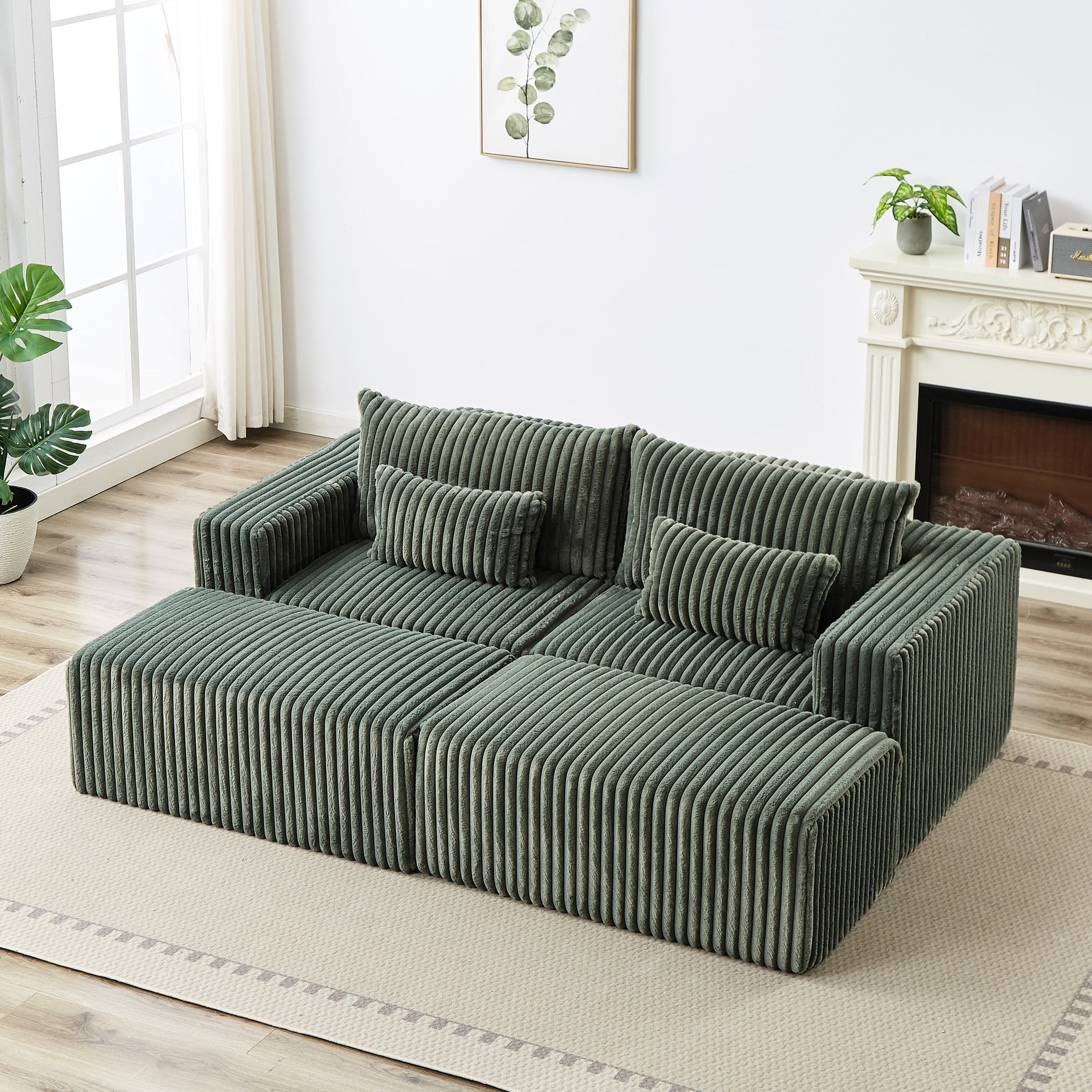 87" Sleeper Chair, High - Resilience Foam, Corduroy, No Assembly ...