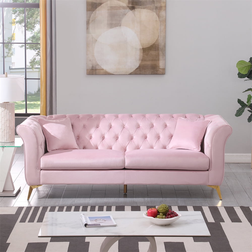 87" Velvet Accent Sofa, Modern Button Tufted Upholstered 3-Seat Sofa ...