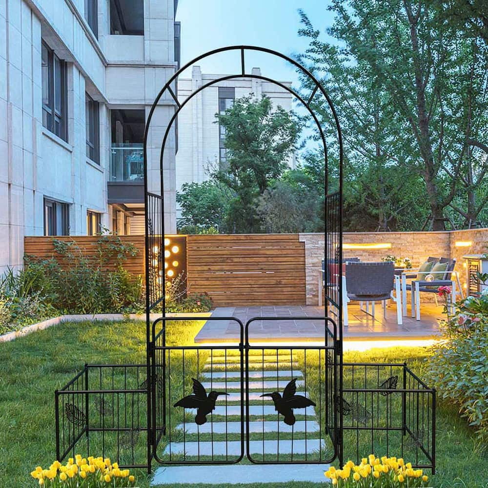 87 in. x 80 in. Metal Arch with doors Garden Arbor Thickened Rustproof ...