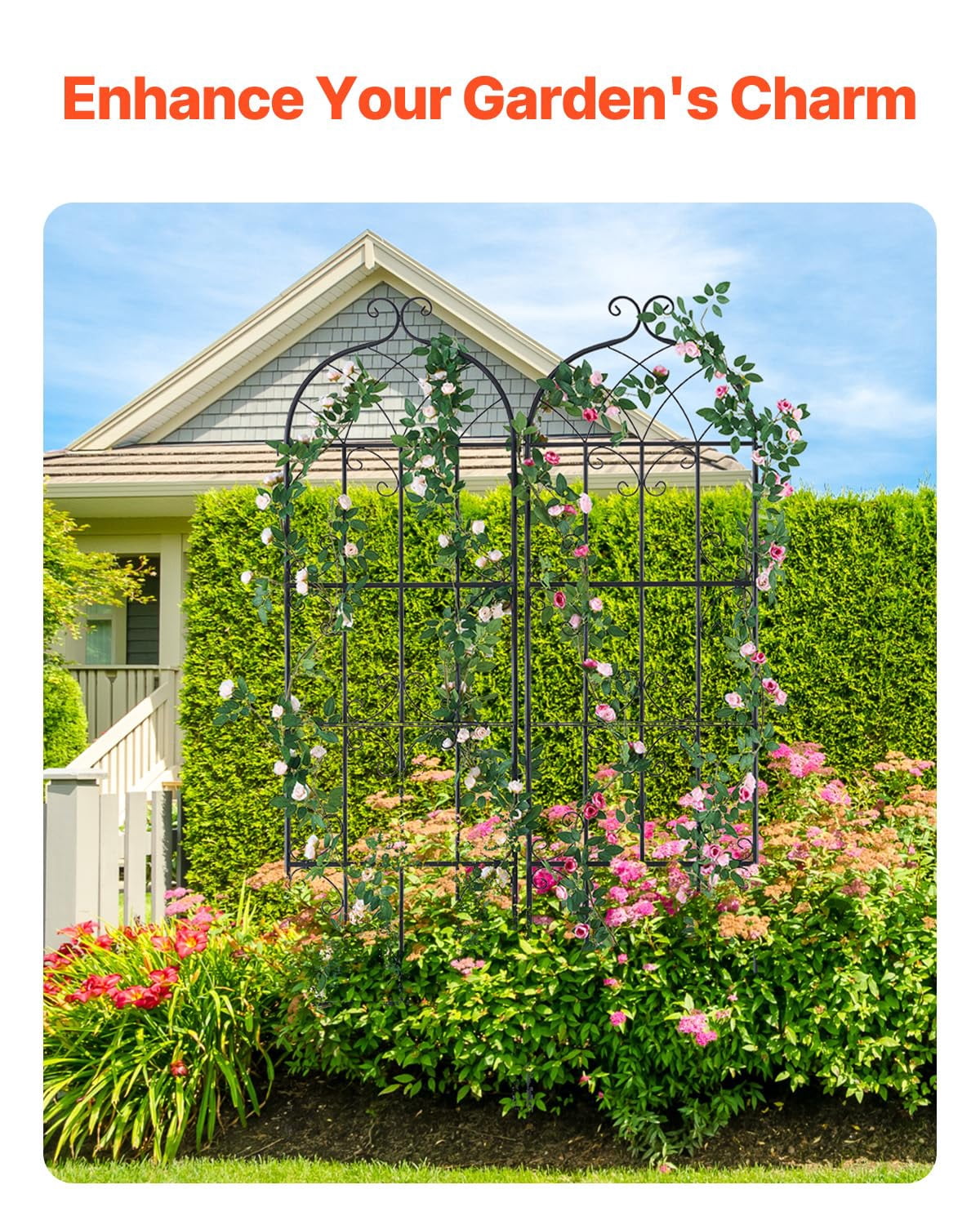 87 x 20 in, 4 Packs Rustproof Metal Garden Flower Rose Trellis, Outdoor ...