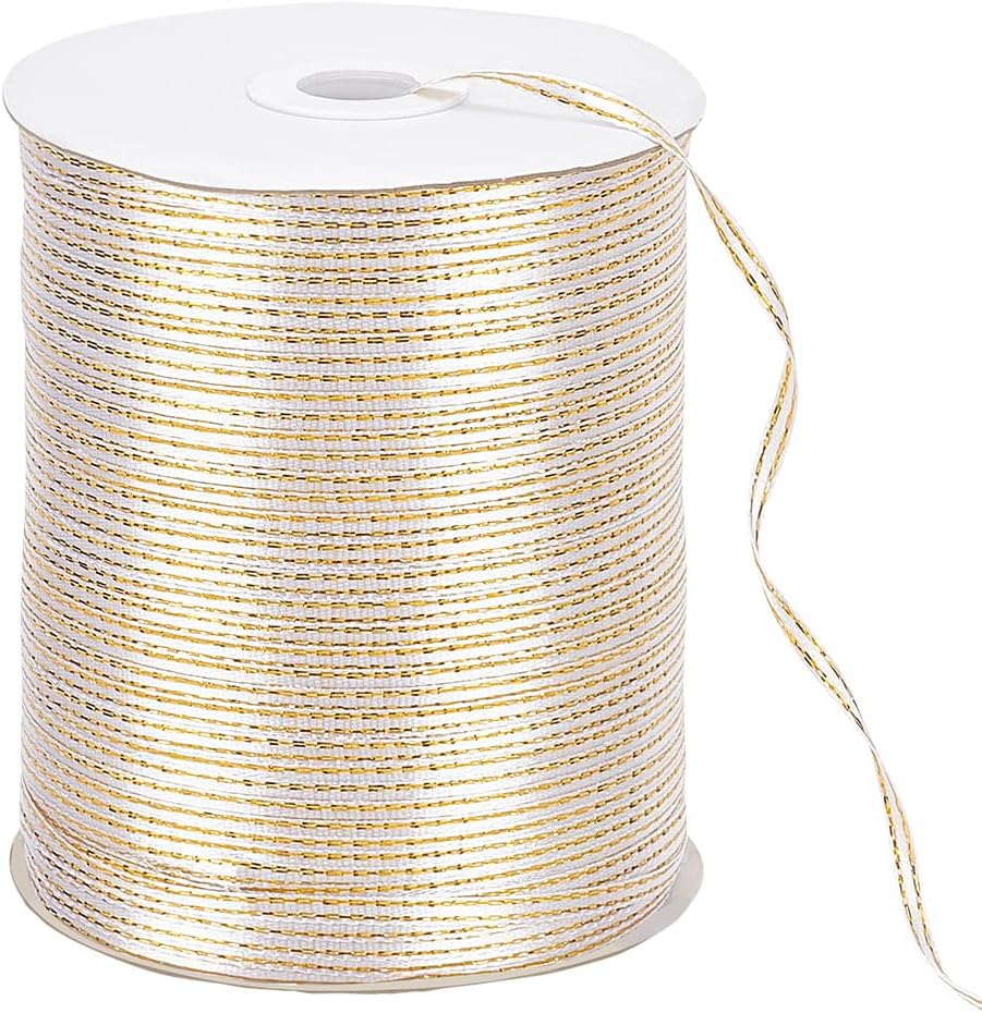 870 Yards White Ribbon with Gold Edge 1/8 inch(3mm) Glitter Continuous ...
