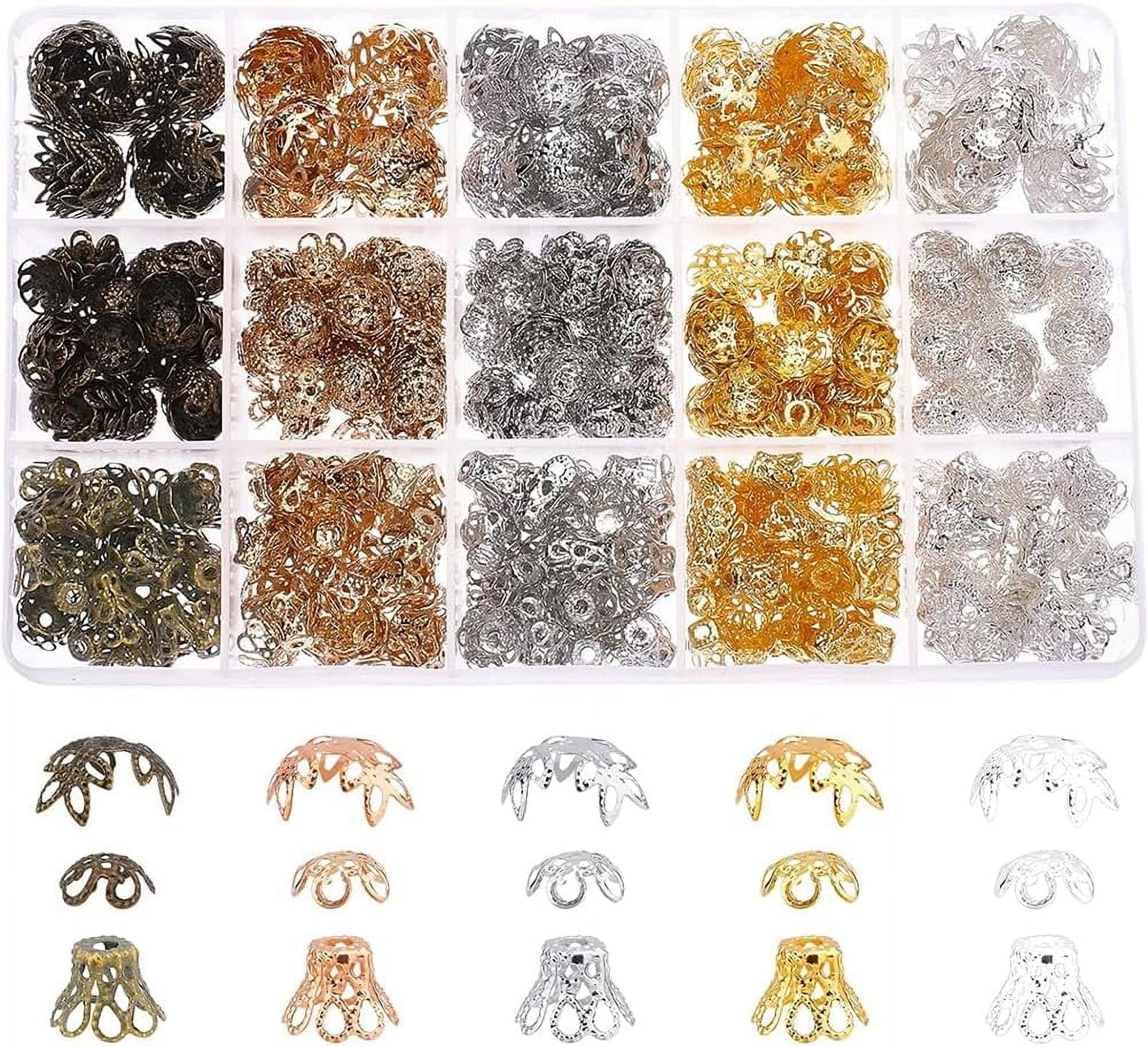875Pcs 3 Styles Iron Flower Bead Caps 5 Colors Filigree Bead End Caps ...