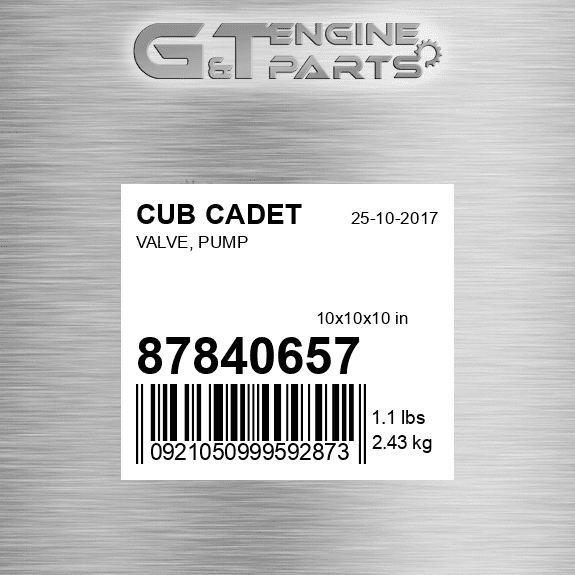 87840657 VALVE, PUMP fits CUB CADET (New OEM) - Walmart.com