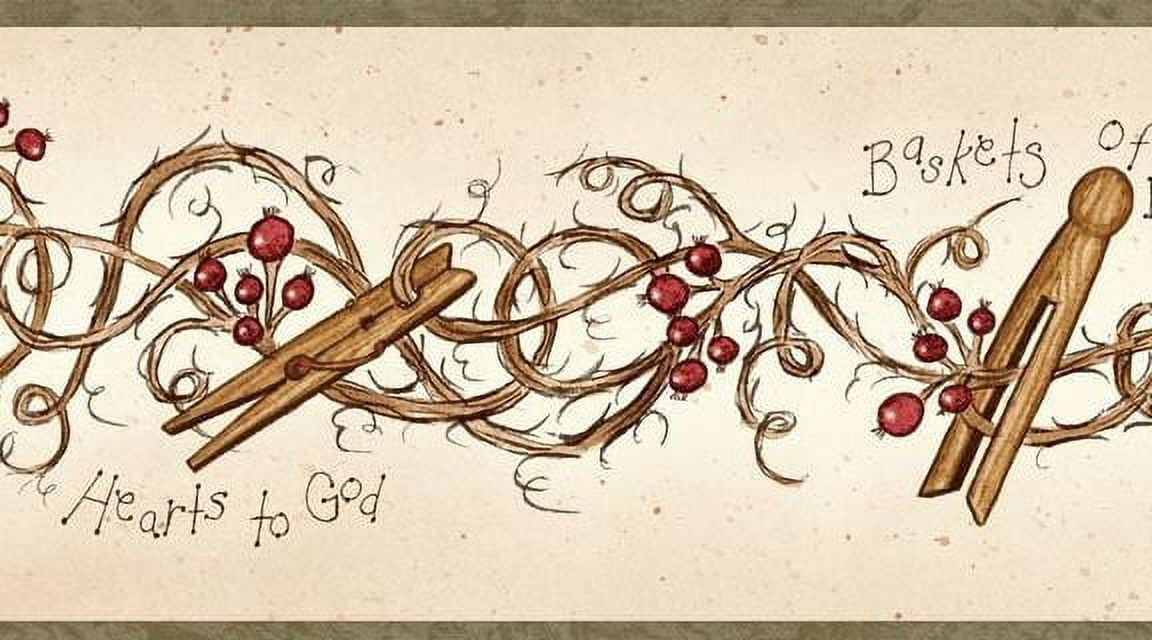 878493 Clothespins and Rosehips Wallpaper Border FAM65042b - Walmart.com