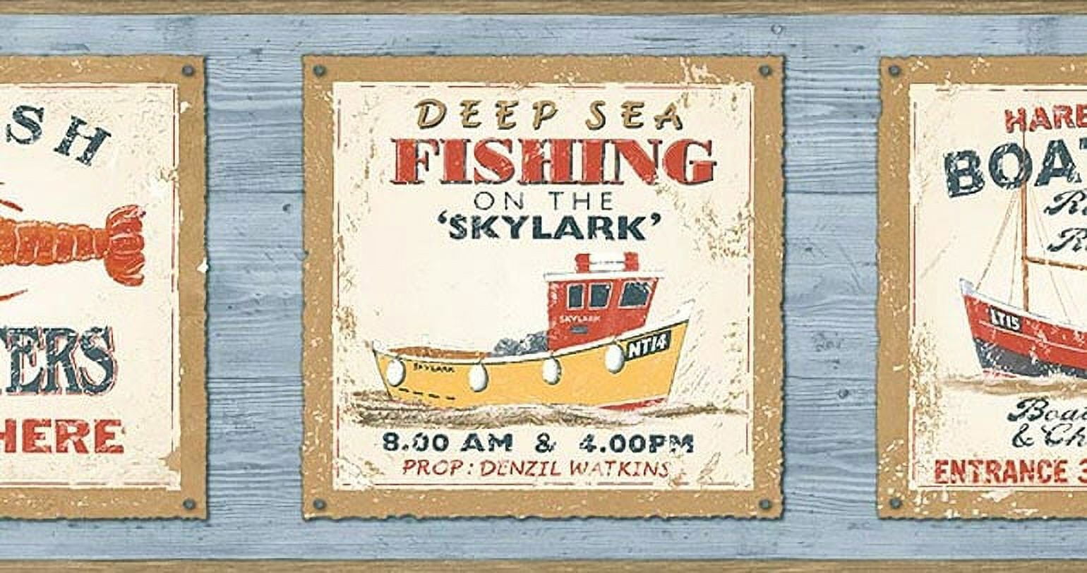 878941 Rustic Fishing Coastal Signs Wallpaper Border PB58045b - Walmart.com