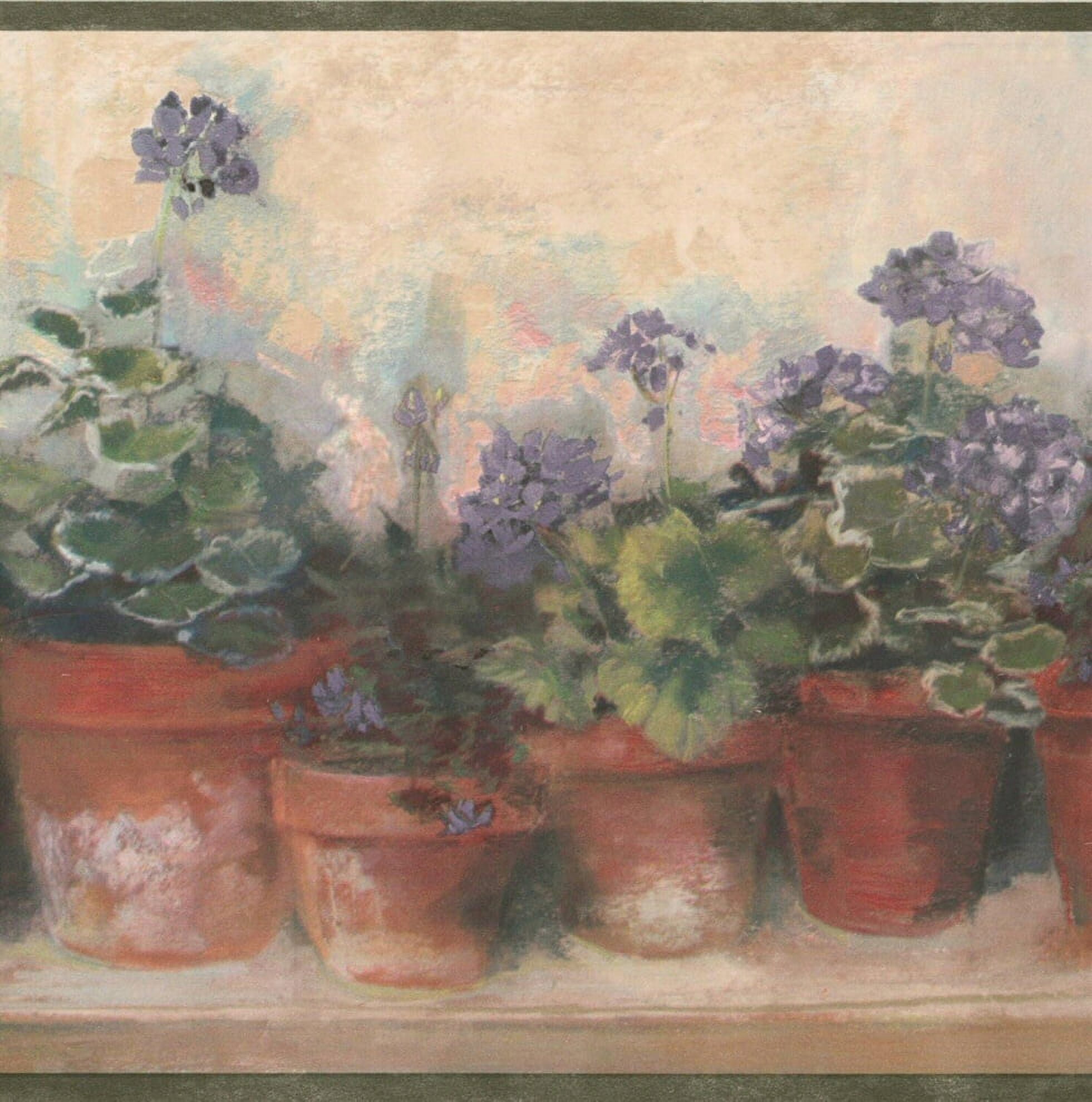 879024 Potted Geraniums Wallpaper Border PC95082b - Walmart.com