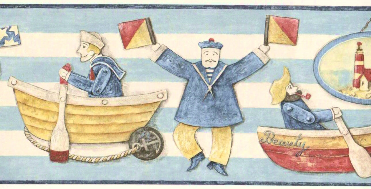 879173 Whimsical Nautical Sailors Wallpaper Border 7411-183 - Walmart.com