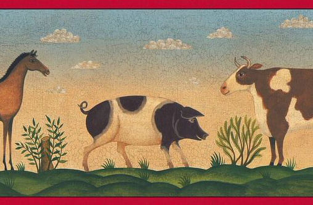 879194 Primitive Folk Art Animals Wallpaper Border 250b69201 - Walmart.com