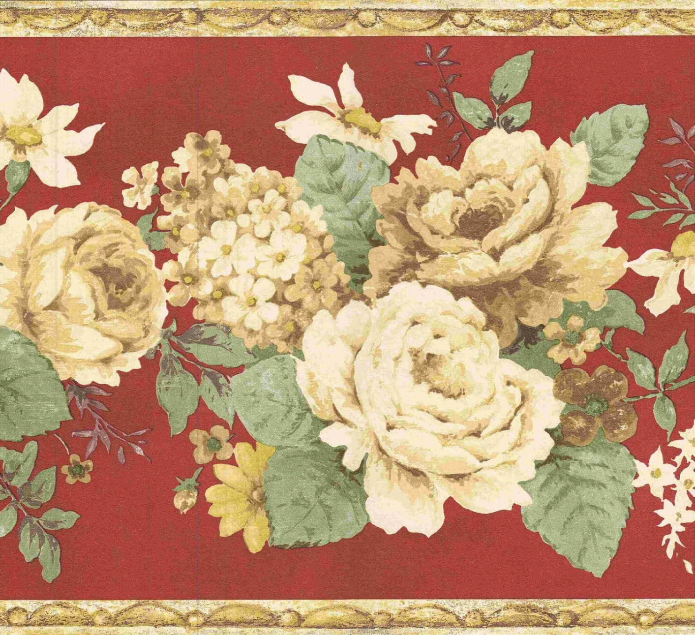 879213 Vintage Floral Red Wallpaper Border FDB03081 - Walmart.com