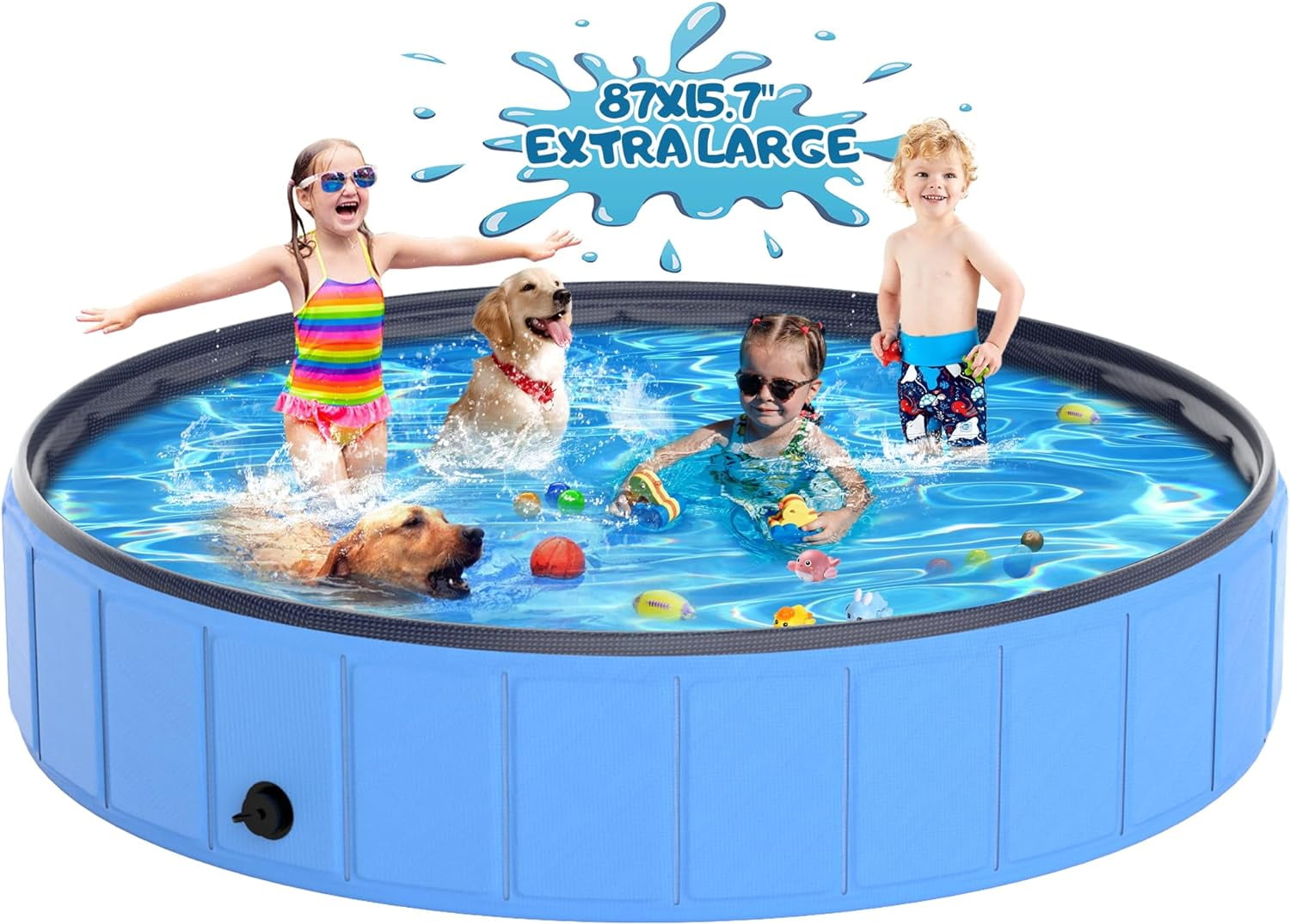 87x16'' Large Foldable Dog Pool Kiddie Pool Thickened, Collapsible Pet ...