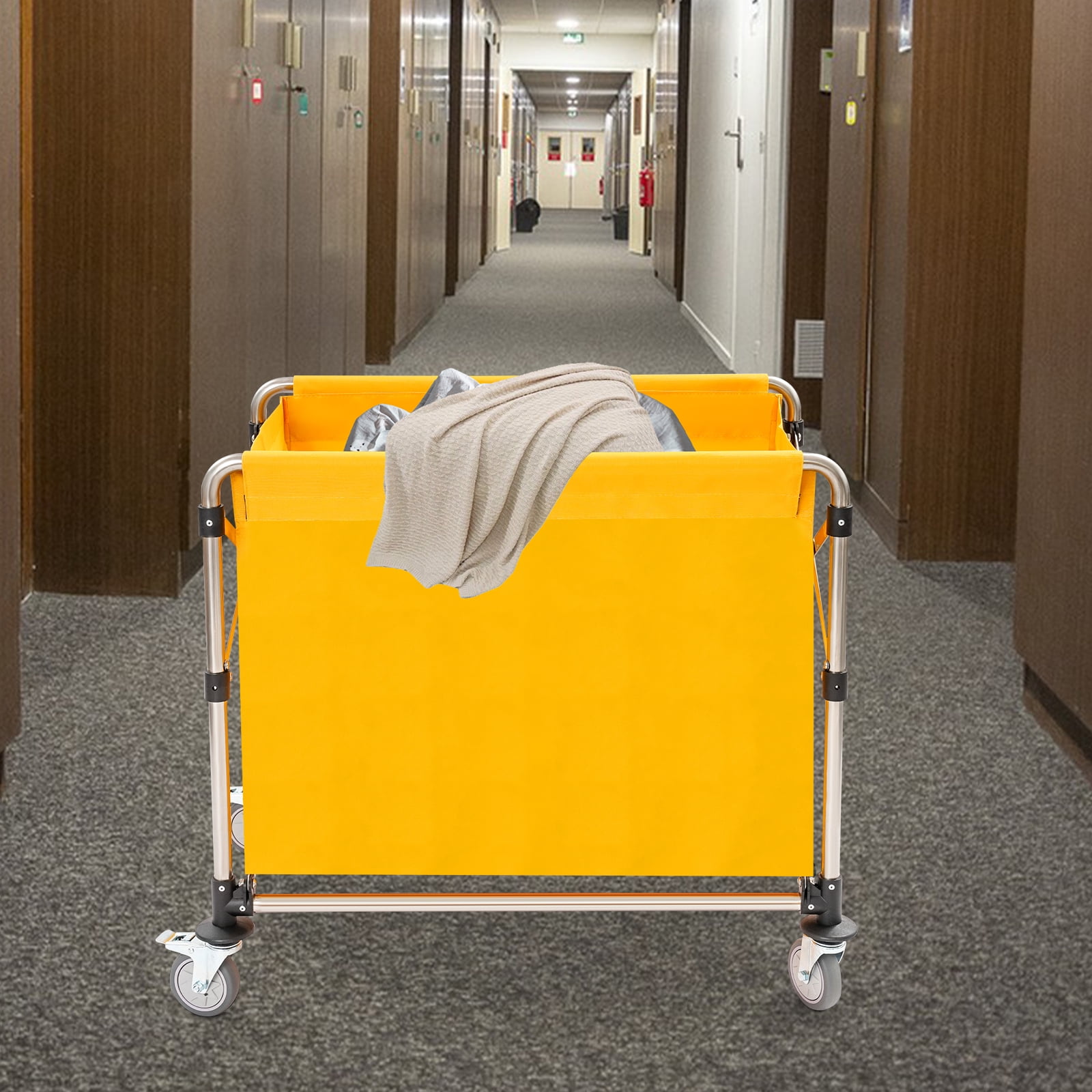 87x52x78cm Commercial Laundry Cart with 4 Wheels Stainless Steel ...