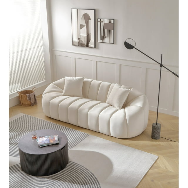 88.1" Velvet Channel Tufted Curved Couch, Modern 3 Seat Cloud Couch ...