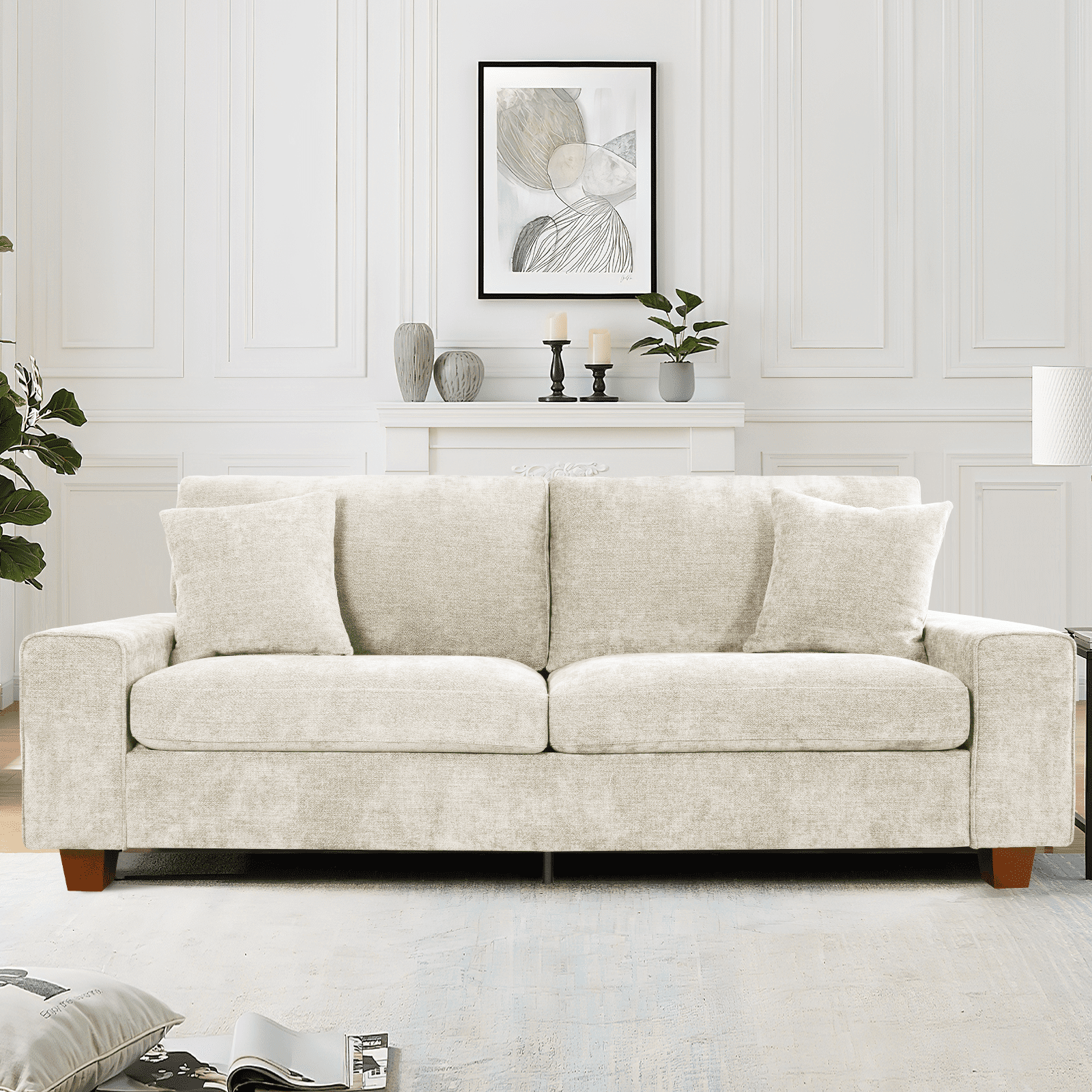 "VALUXE 88.58"" Beige Modern Sofa with Removable Cushion, Detachable ...