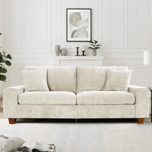 "VALUXE 88.58"" Beige Modern Sofa with Removable Cushion, Detachable ...