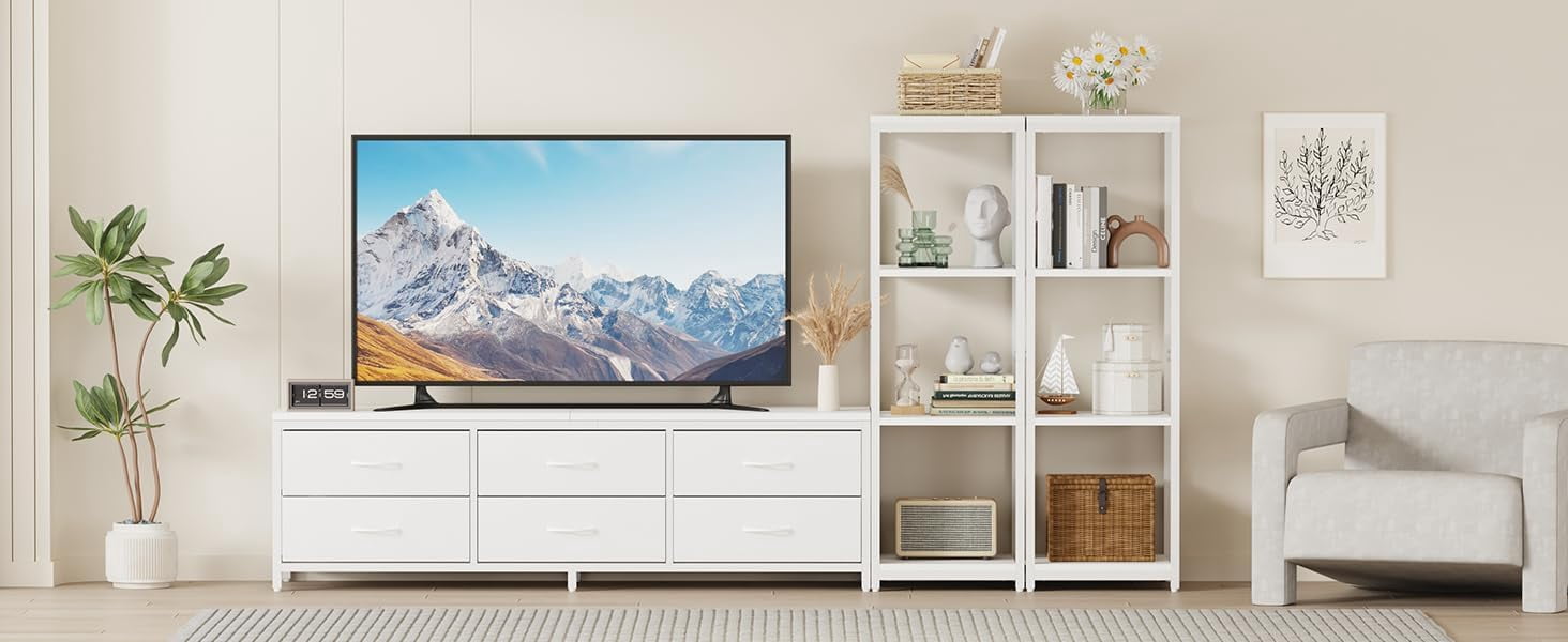 88.9" TV Stand for 75 Inch TV, Entertainment Center with Fabric Drawers ...