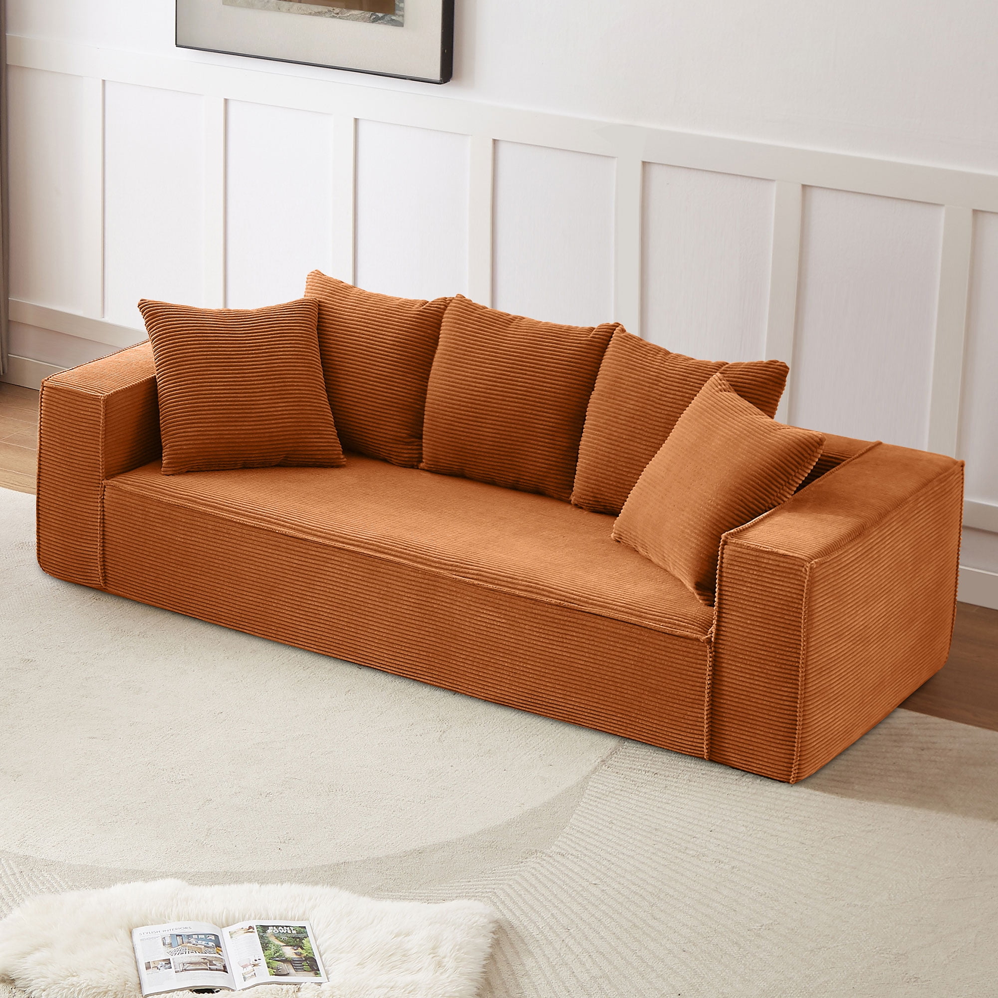 88.97" Corduroy Sectional Sofa Couch, Modern Upholstered Sponge Floor ...