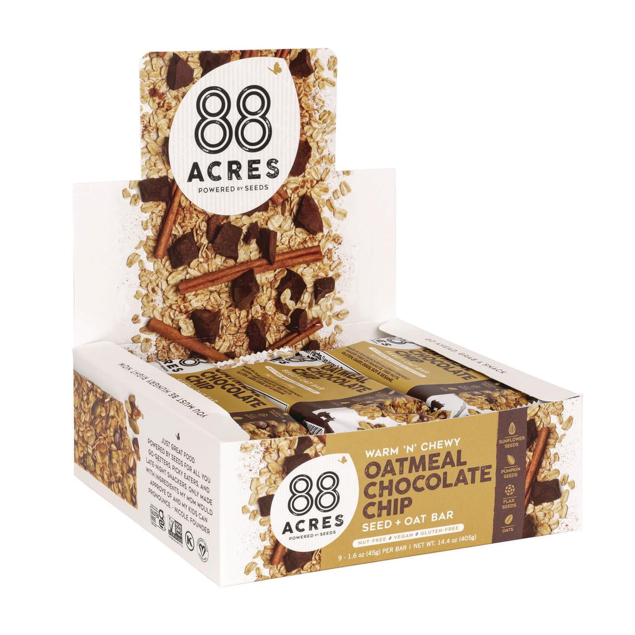 88 Acres, Oatmeal/Chocolate Chip Seed Bar, 1.6 oz 9pk - Walmart.com