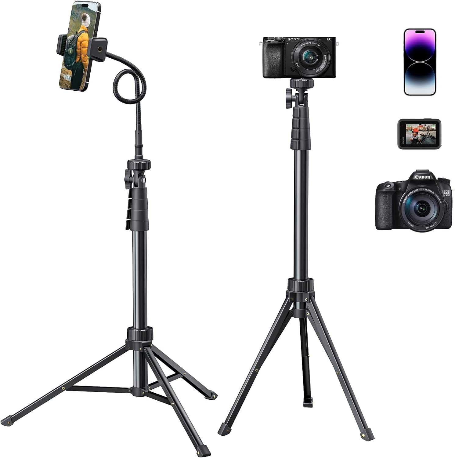 88'' Flexible Cell Phone Tripod with 14.95'' Gooseneck, Phone Mount and ...