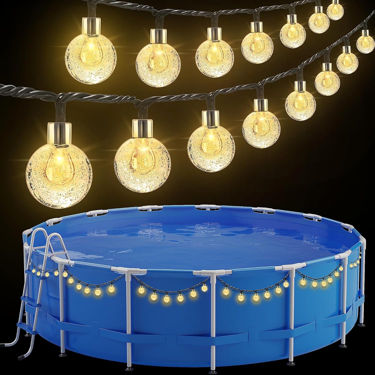 88 Ft Solar Pool String Lights for Above Ground Pools 160 LEDs Outdoor ...