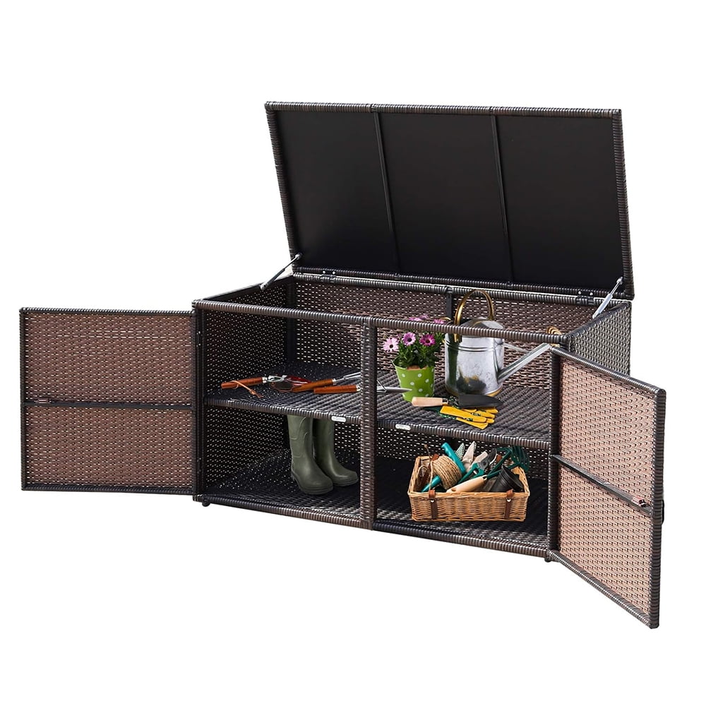88 Gallon Deck Box, Outdoor Storage Box, Outside Rattan Wicker Bin, Toy ...