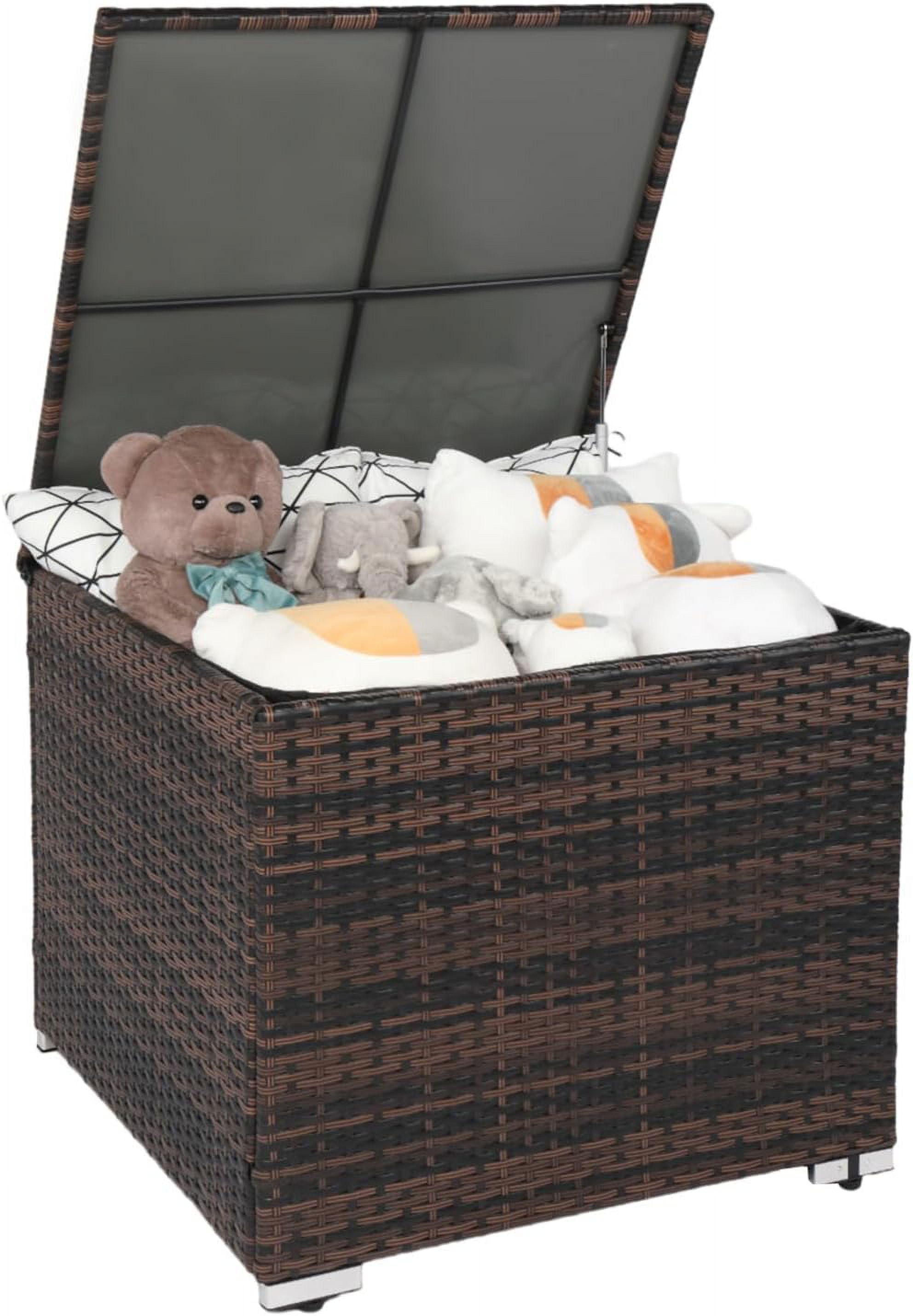 88 Gallon Outdoor Rattan Deck Box w/Adjustable Feet, Patio Wicker ...