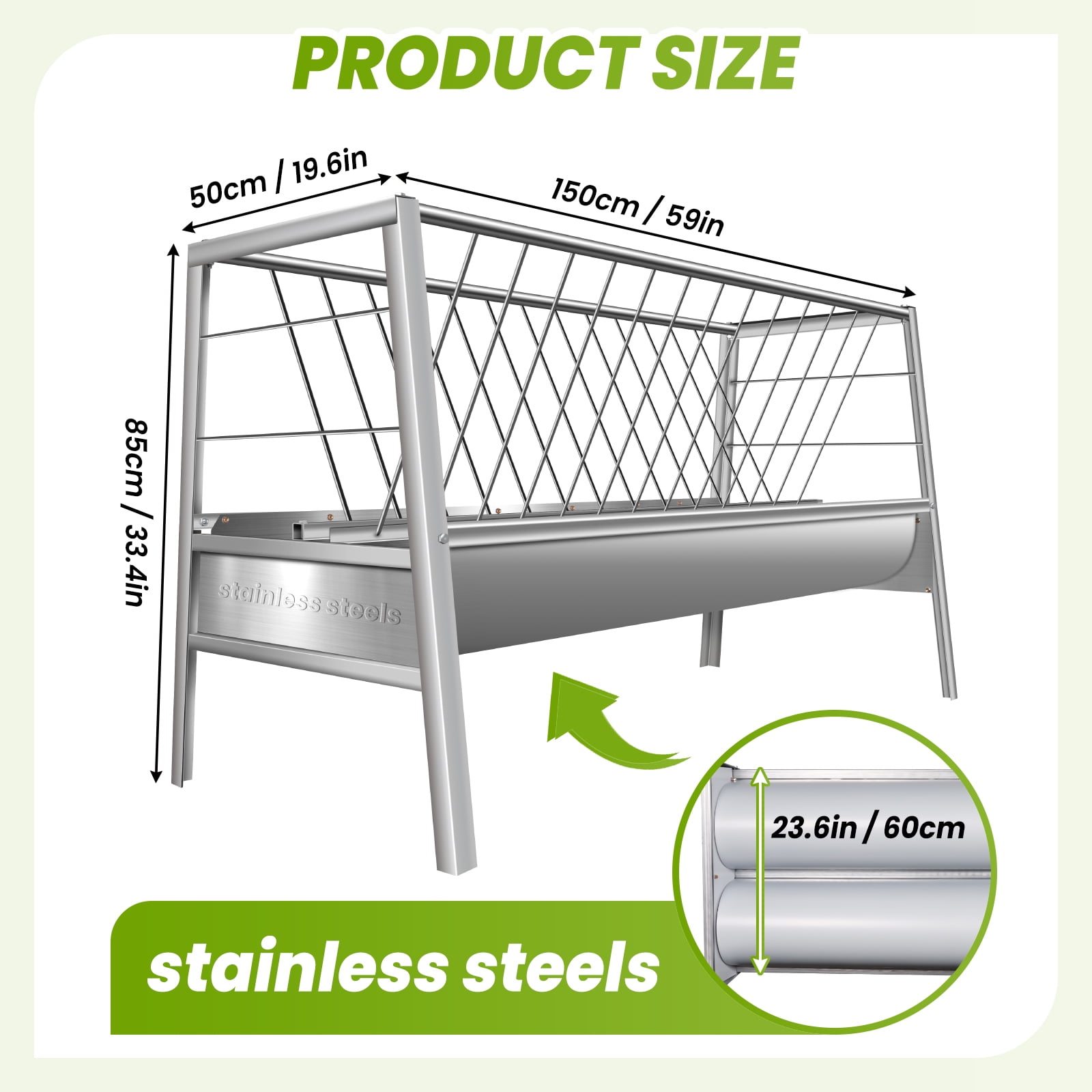 88 Gallon Sheep Feed Trough, Stainless Steel Heavy - Duty Feeder 59x19 ...