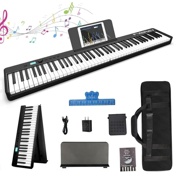 88-Key Folding Digital Piano Keyboard, Weighted, Full Size with Sustain ...