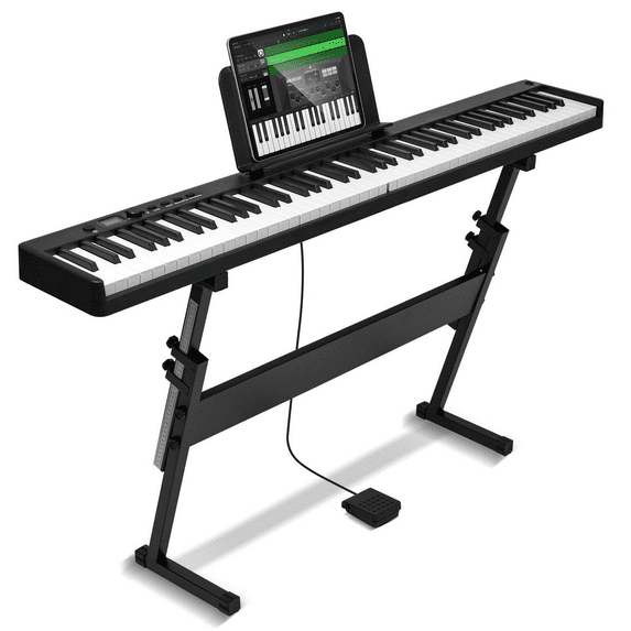 88 Key Folding Piano Keyboard, Portable Bluetooth MIDI Piano with Stand ...