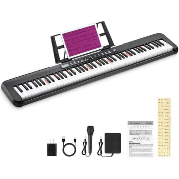 88 Key Light-Up Keyboard Piano Velocity-Sensitive Keys Full-sized ...