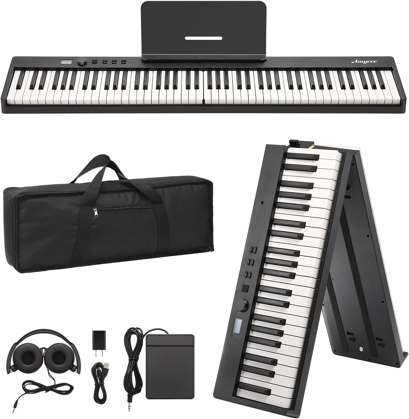 88-Key Portable Electric Keyboard Piano Full Size Semi-Weighted Folding Digital Piano Pedal and ...