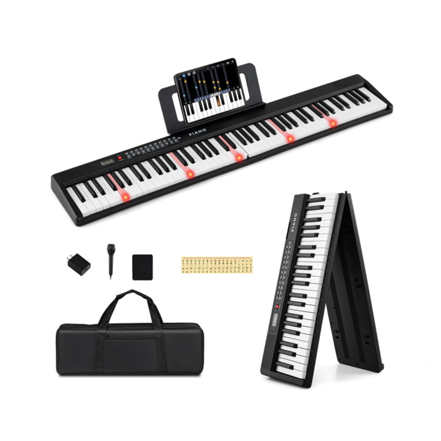 88-Key Semi-Weighted Foldable Digital Piano, 128.27×22.86×5.08 cm Light ...