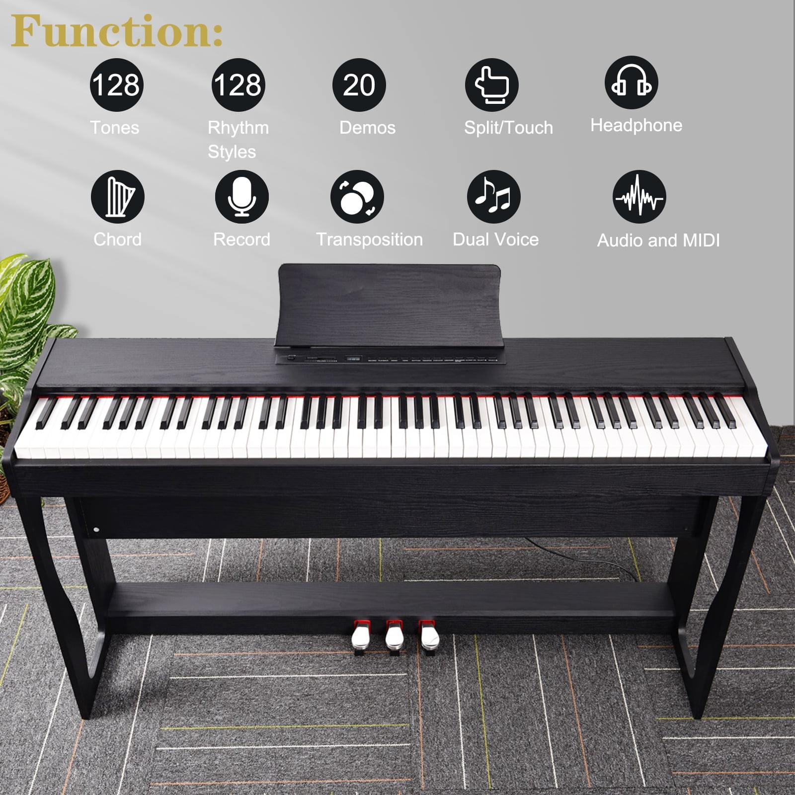 88 Keys Full Weighted Keyboards Digital Piano with Furniture Stand ...