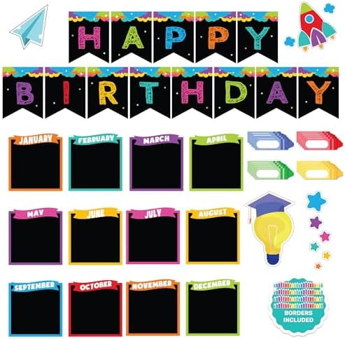 88 Pcs Cutouts Chalkboard Vibrant Happy Birthday Bulletin Board ...