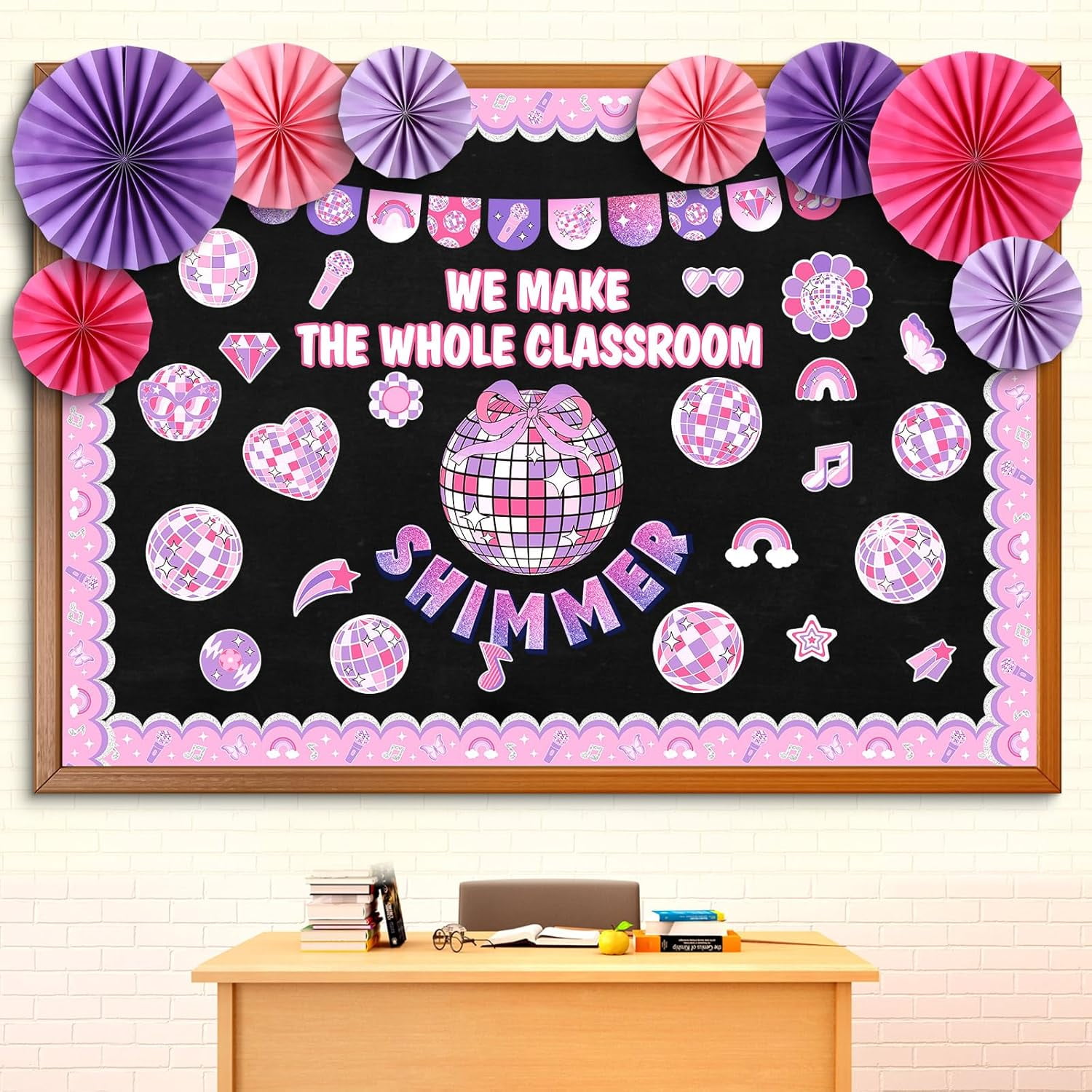 88 Pcs Pink Disco Bulletin Board Decorations with Paper Fans Back to ...