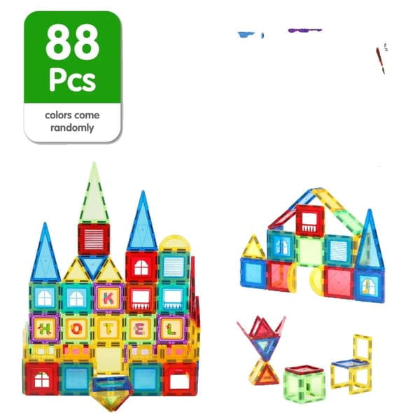 88-Piece Advanced Magnetic Tiles Set, STEM Educational Building Kit ...