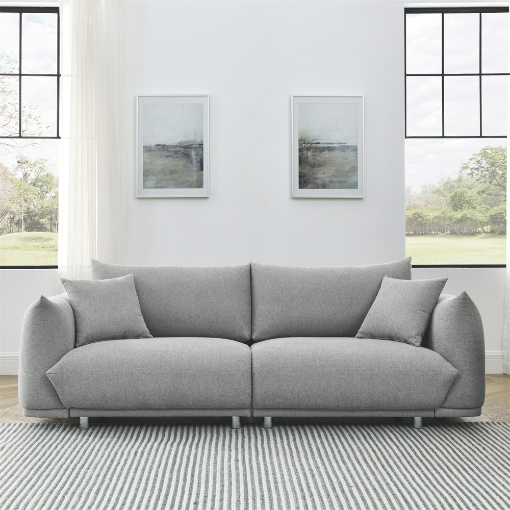 88" Sectional Sofa, 3-Seater Couch with 2 Toss Pillows and Curved ...