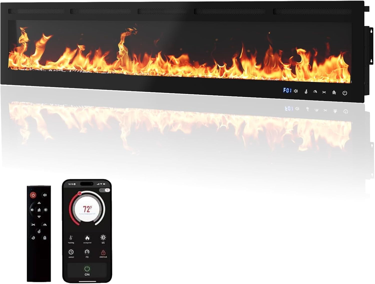 88 in in-Wall Electric Fireplace, Smart Recessed or Wall-Mounted, WiFi ...