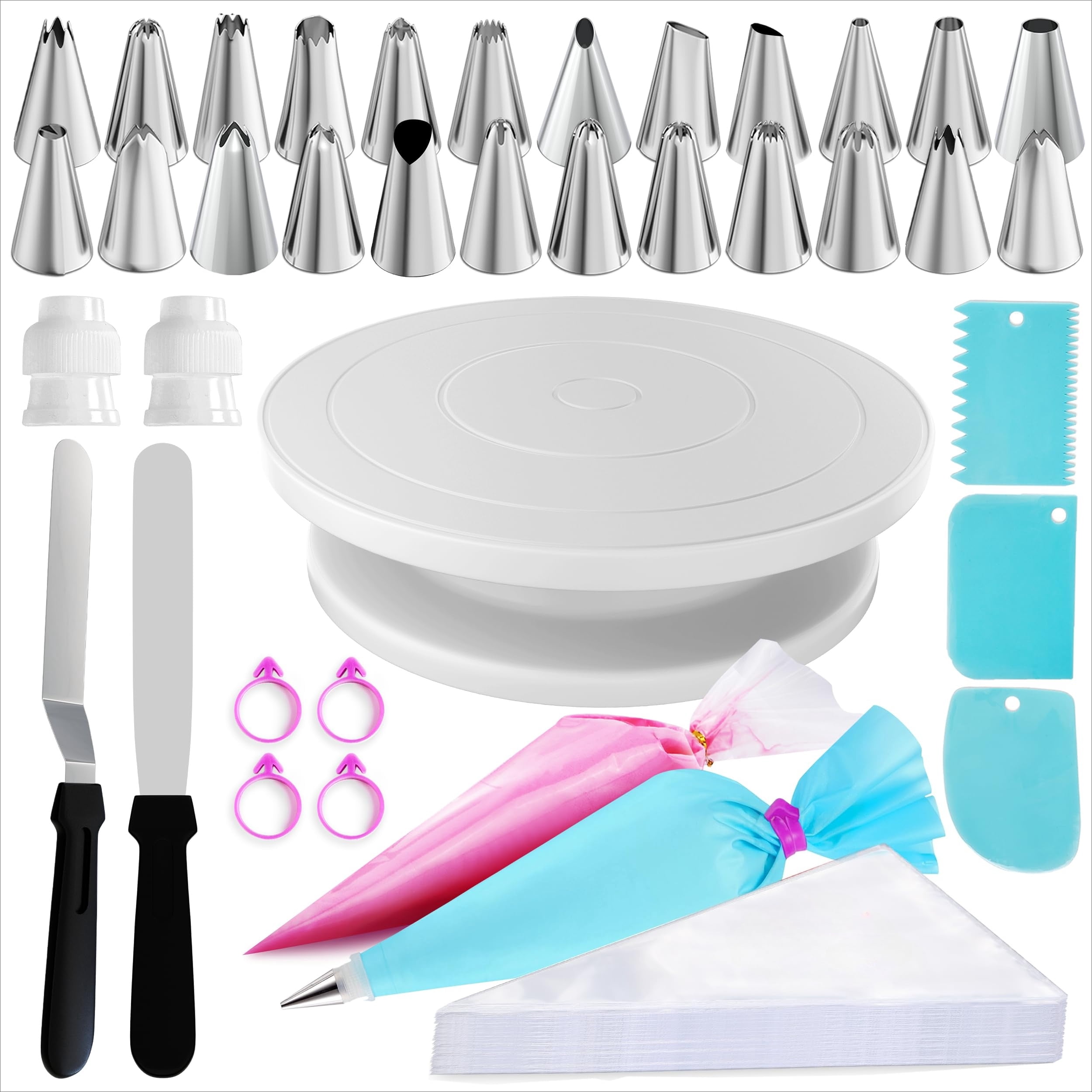 88 pcs Cake Decorating Kit with Cake Turntable - Includes 50 Disposable ...