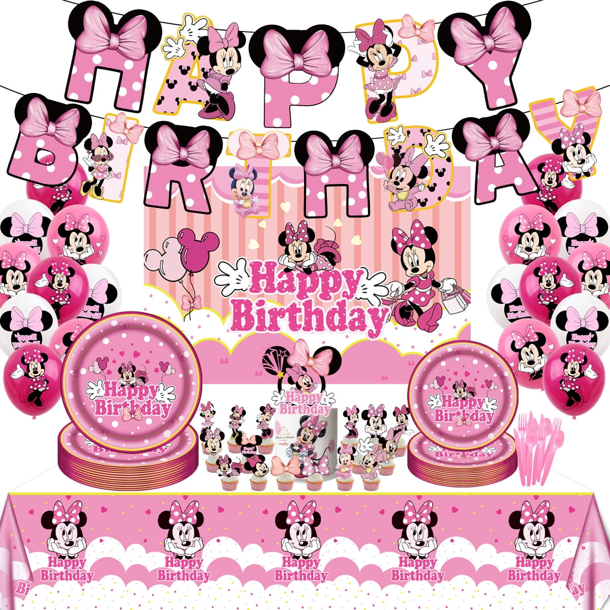 88-pcs cartoon Minnie party tableware set, cartoon Minnie party ...