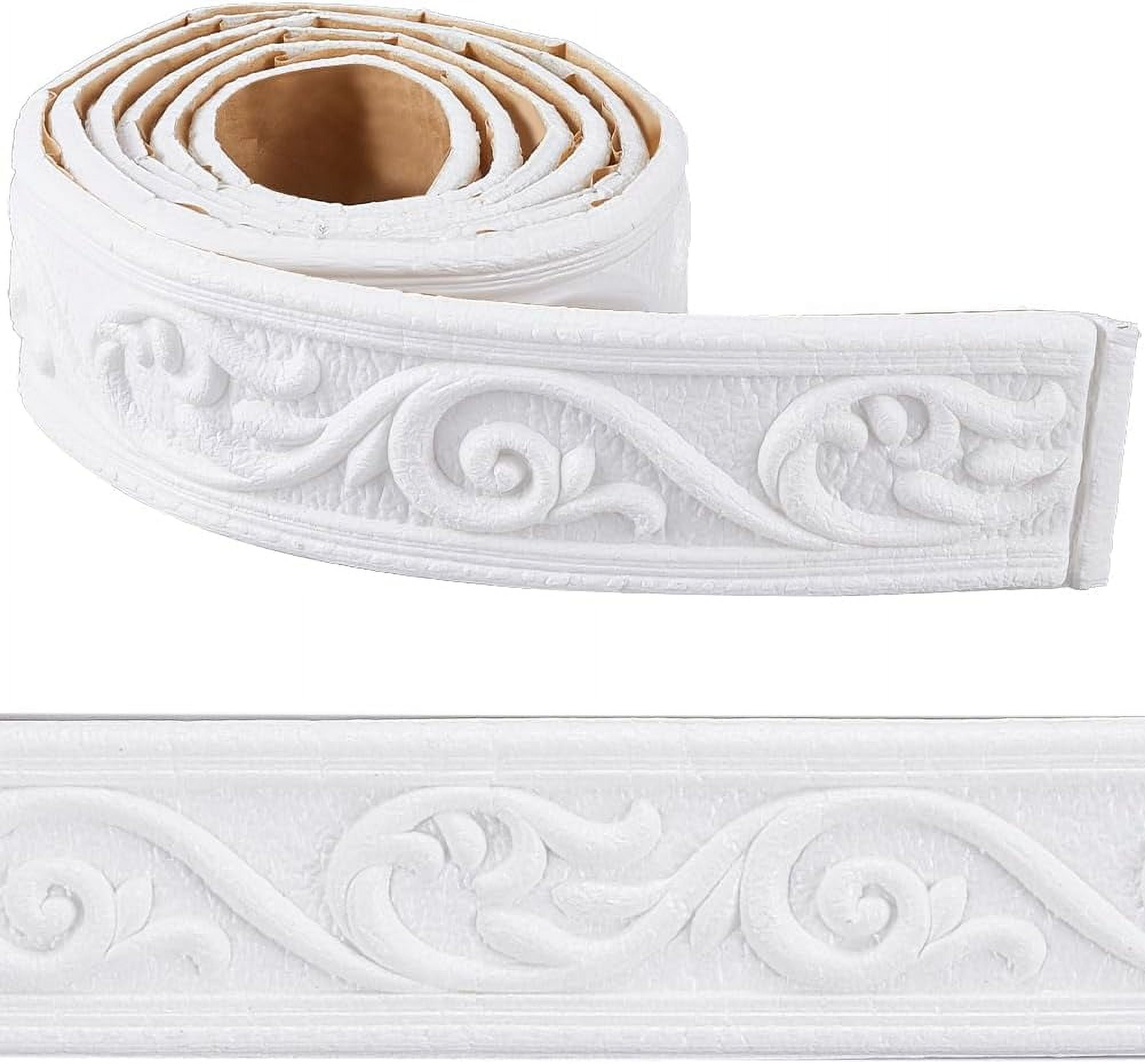 88 x 2 inch Crown Molding Peel and Stick 3D Flexible Foam Wall Trim ...